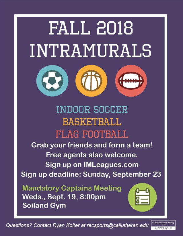 Fall Intramurals Captains Meeting - Intramural Sports | Cal Lutheran